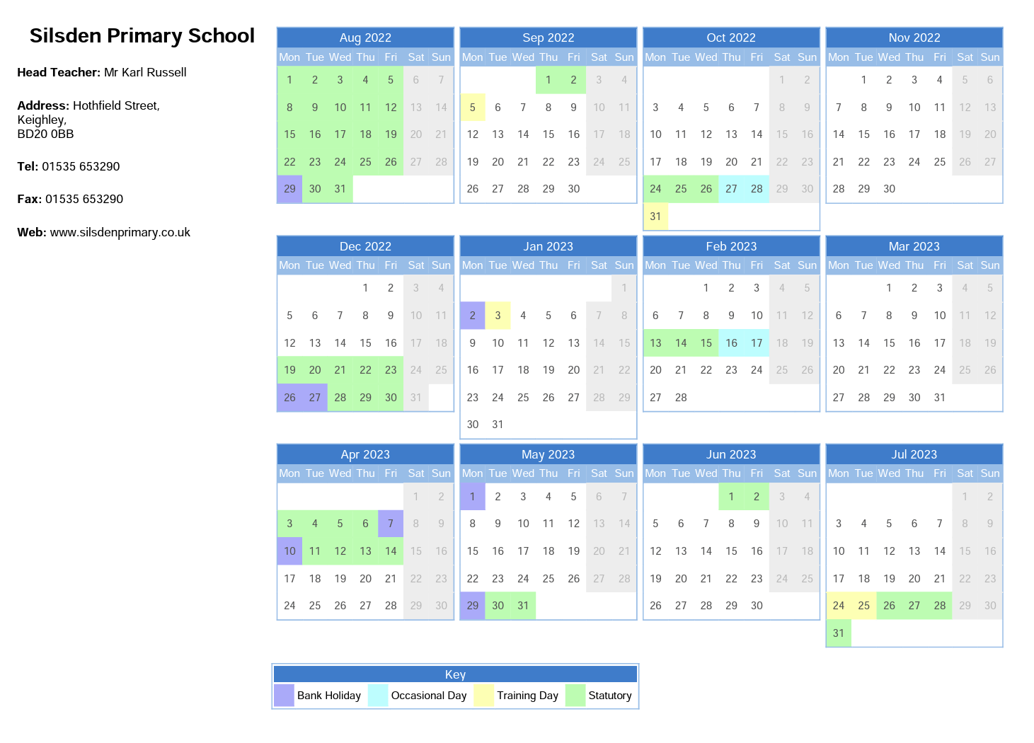 Calendar – Silsden Primary