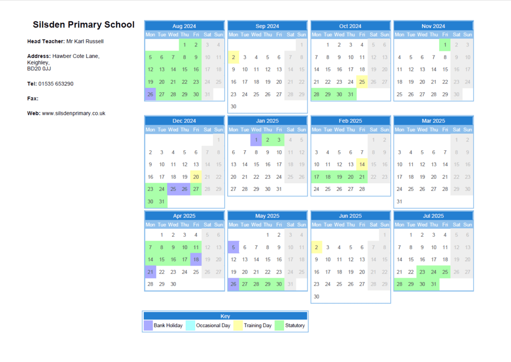 Calendar – Silsden Primary
