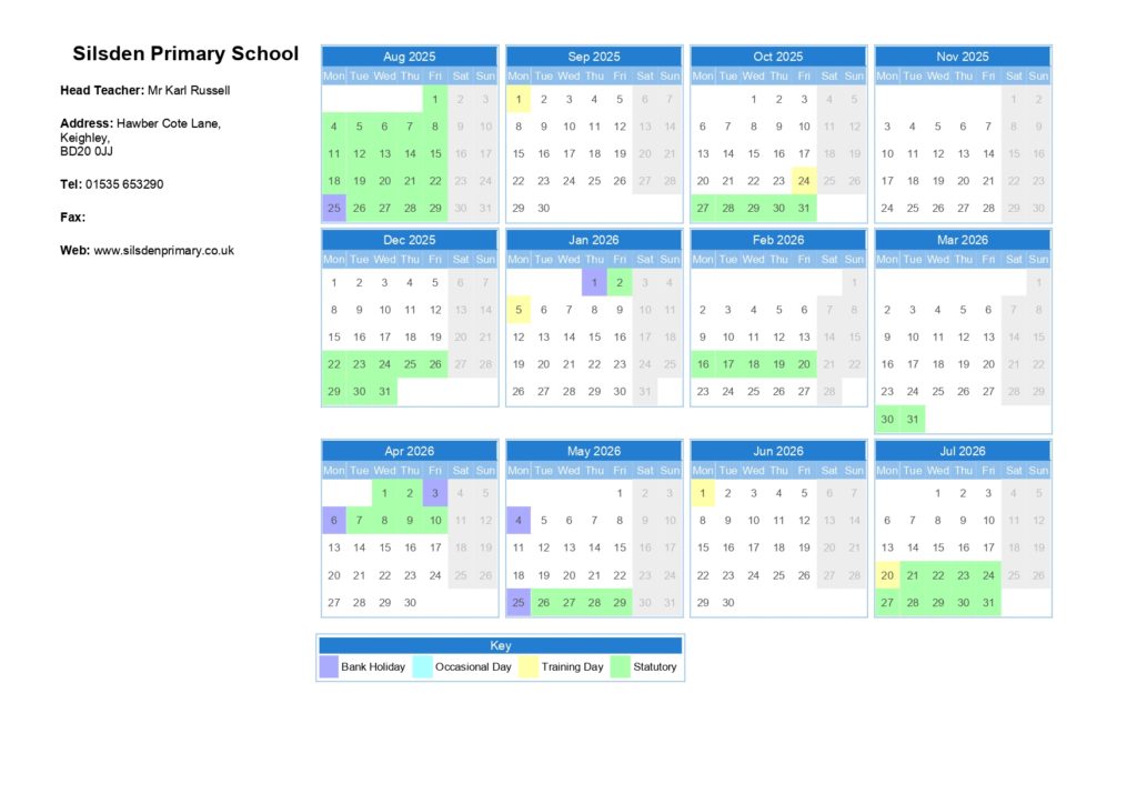 Calendar – Silsden Primary